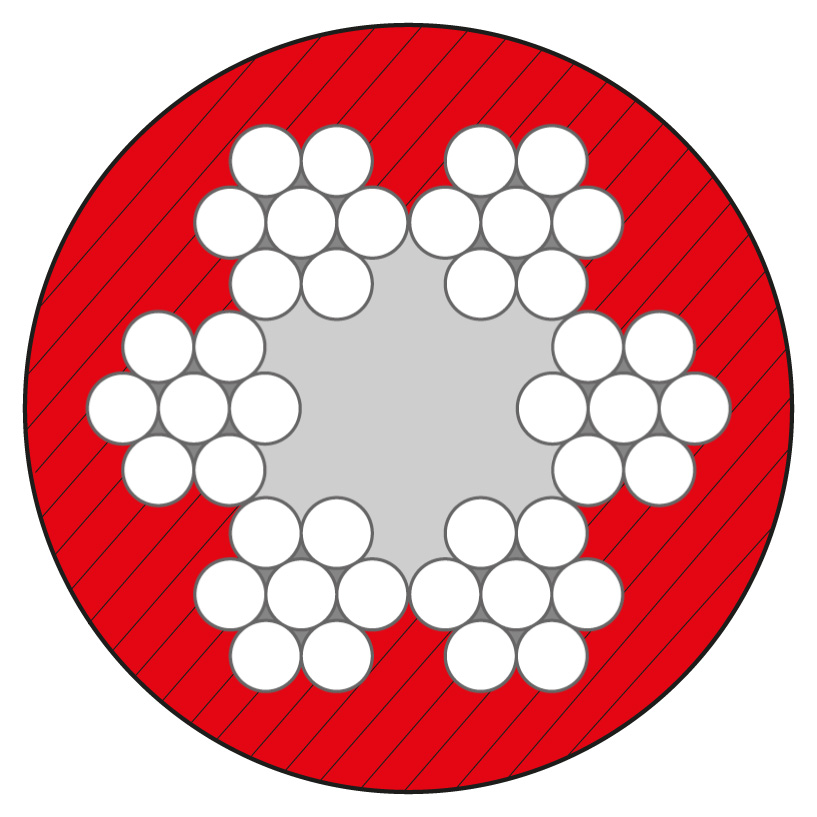ummanteltes verzinktes Stahldrahtseil, 6x7 PVC rot nach EN